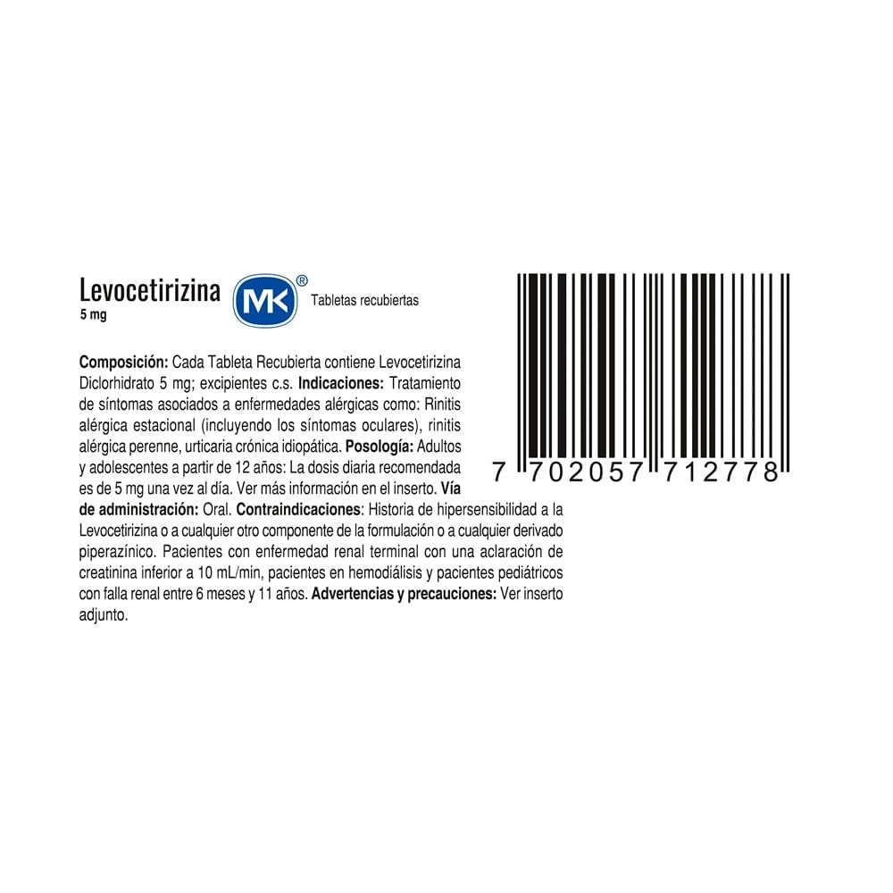 Levocetirizina Mk 5Mg Caja X 10 Tabletas R | Puntos Colombia